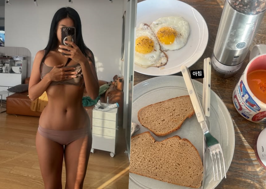 제이제이, 속옷만 입은 아찔 눈바디 "62.7kg"…아침 메뉴 공개